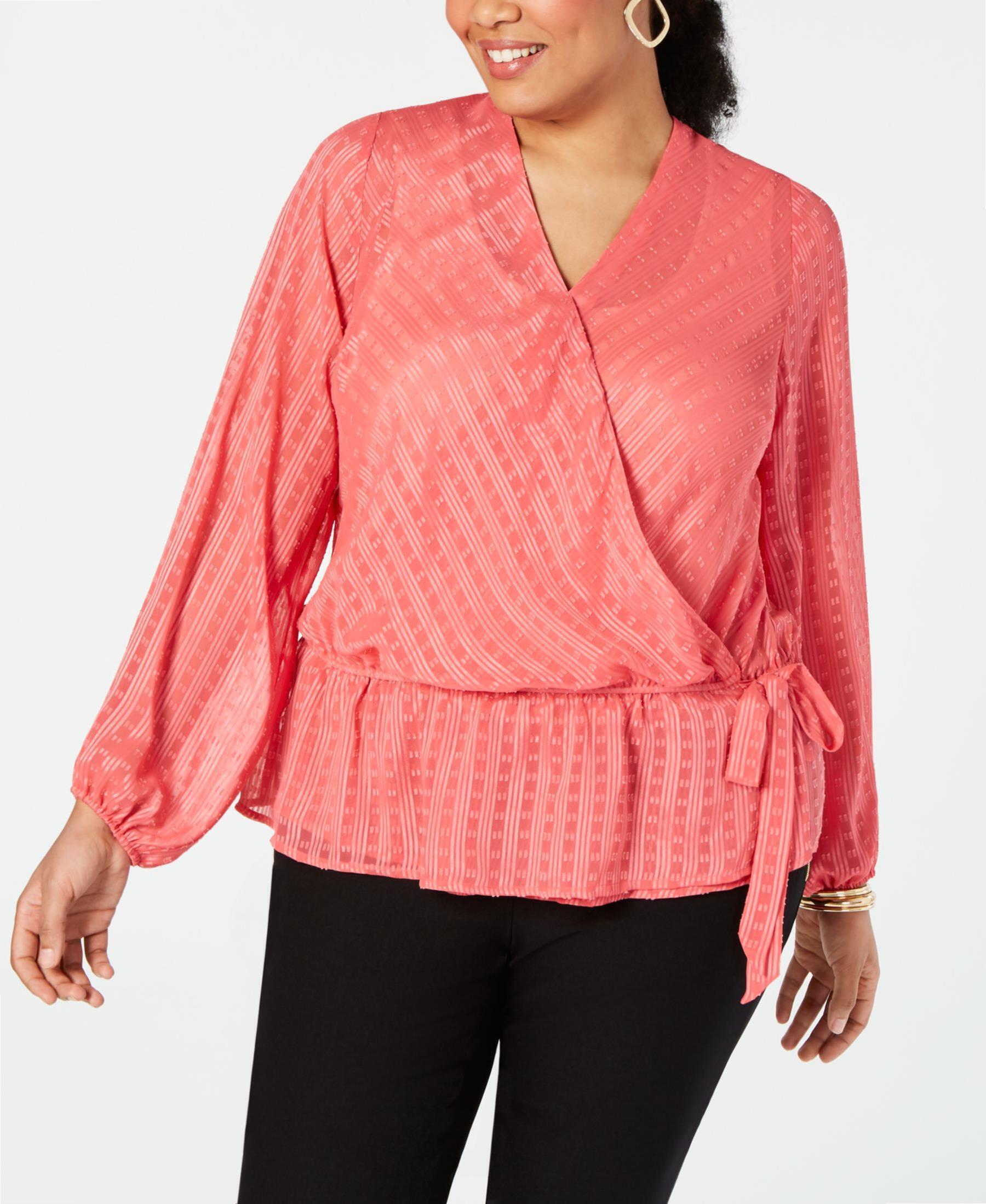 INC Plus Size 2X Coral Wrap Top | Canerra